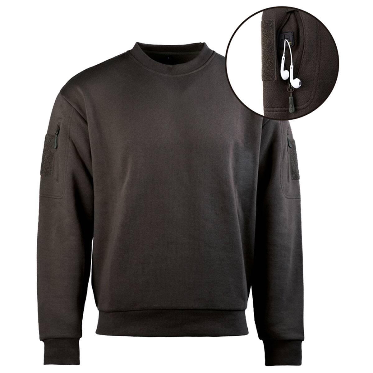 Mil-Tec Tactical Sweatshirt Rundhals Schwarz – Fleece gefüttert - outd ...